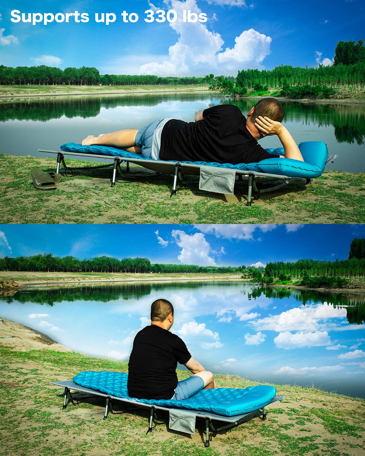 iClimb Super Easy Assemble Folding Cot Ultralight Compact Heavy Duty with Carry Bag for Adults Camping Backpacking (Grey)