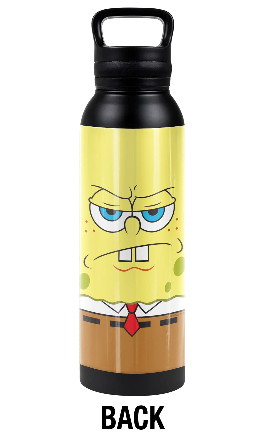 LOGOVISION Spongebob Official Dual Face Logo 24 oz Insulated Canteen Water Bottle, Leak Resistant, Vacuum Insulated Stainless Steel with Loop Cap, Black