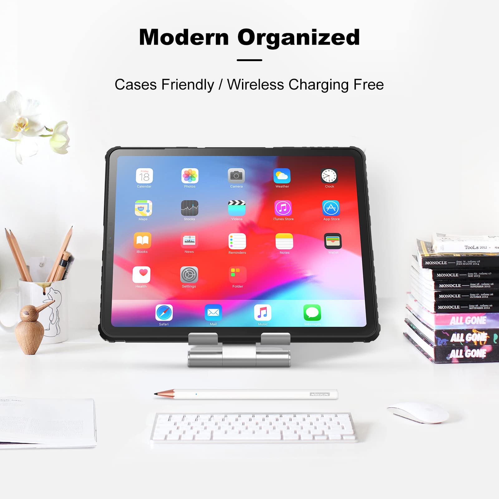 Nillkin Wireless ipad Charger Tablet Stand, 2-in-1 15W Fast Wireless Charger & Tablet Desktop Holder Stand Adjustable for iPad 9th Generation, iPad Pro 2022, iPad Air 5,10.2,10.5,12.9, Mini 6, Phone