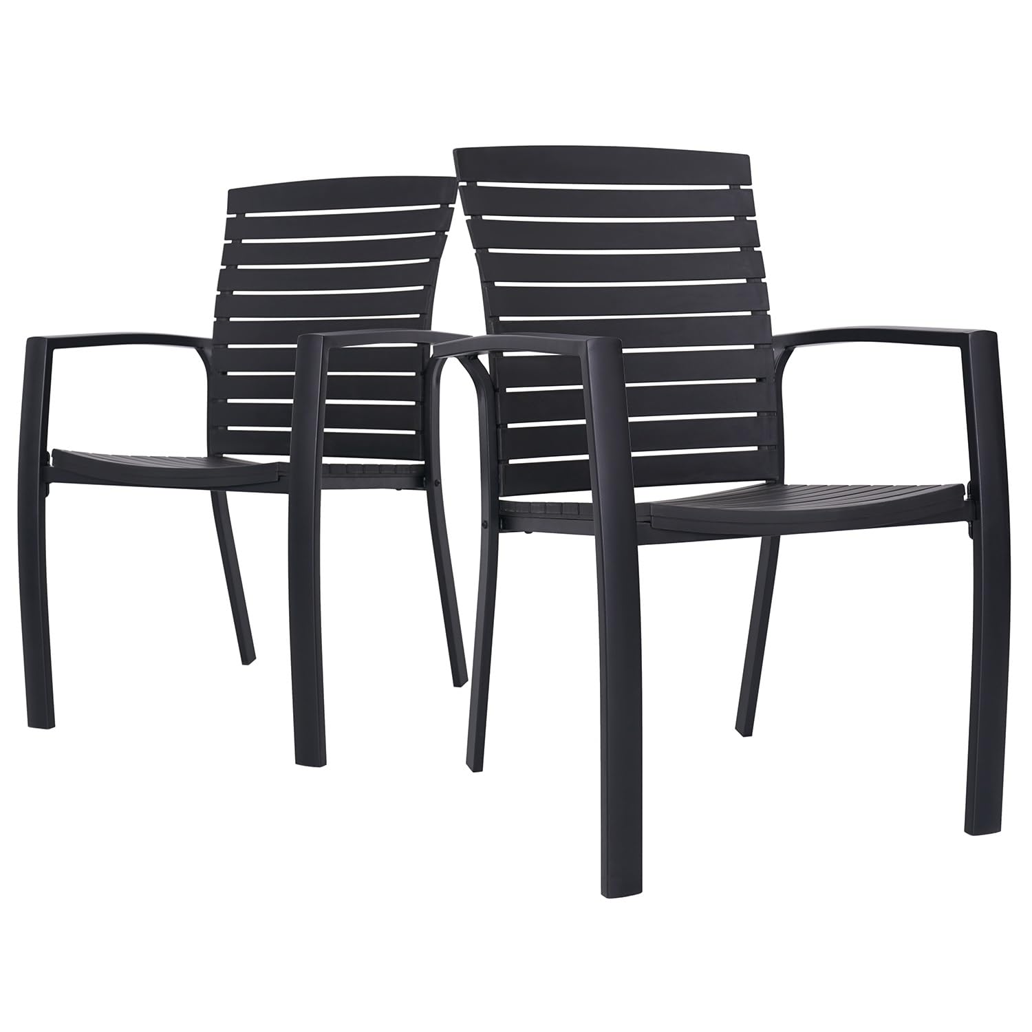Virvla Set of 2 Patio Stackable Aluminum/Resin Outdoor Dining Chairs with Armrest for Outdoor Kitchen Garden, Backyard, Supports 300 LBS
