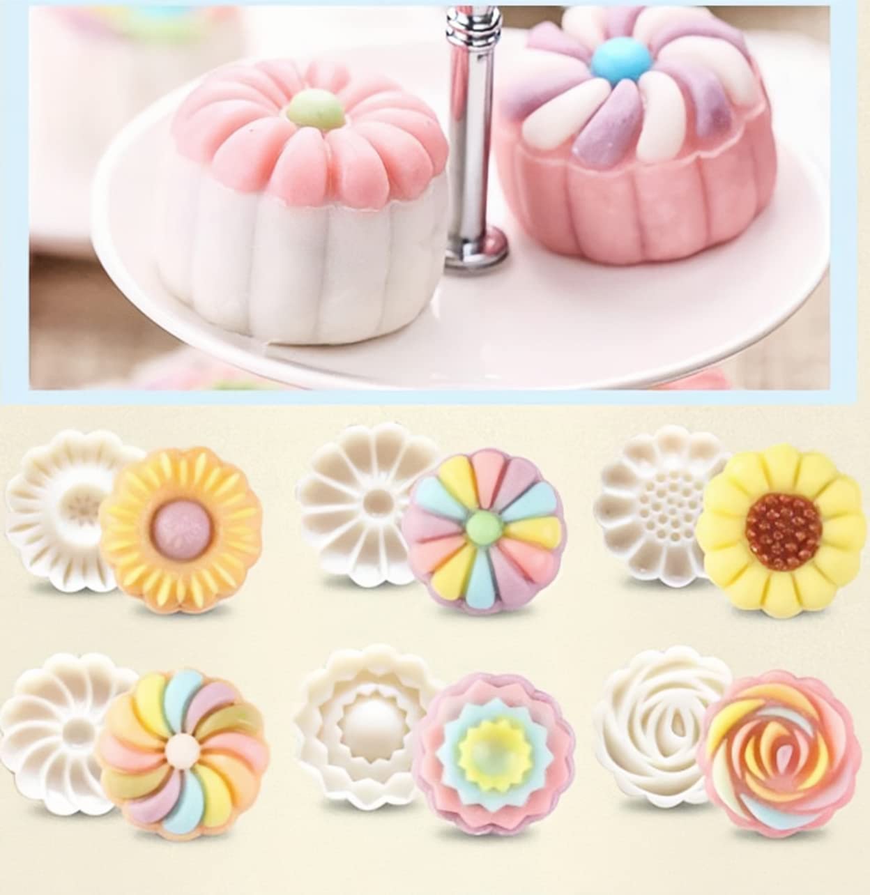 LIUSM Mid-Autumn Festival DIY Hand-Pressure Moon Cake Mould,50g Moon Cake Mold Set(1 Mold 6 Stamps)