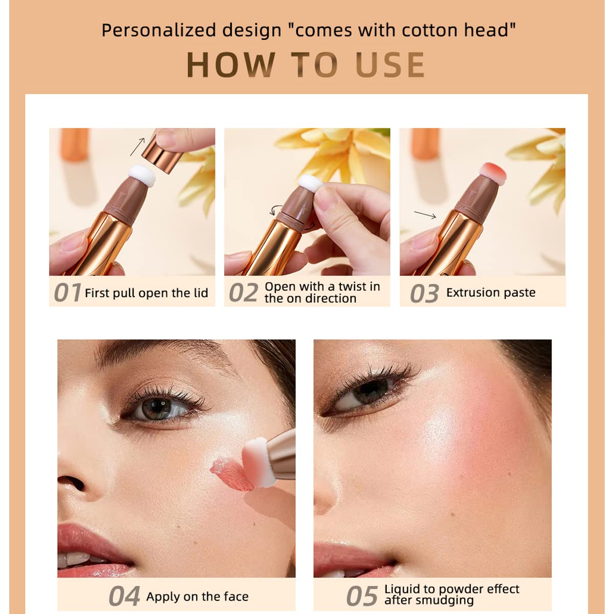 Pakivs 3 Pcs Cream Contour Sticks with Cushion Applicator,Shades with Highlighter & Blush Pen,Waterproof Easy to Create 3D Face Makeup