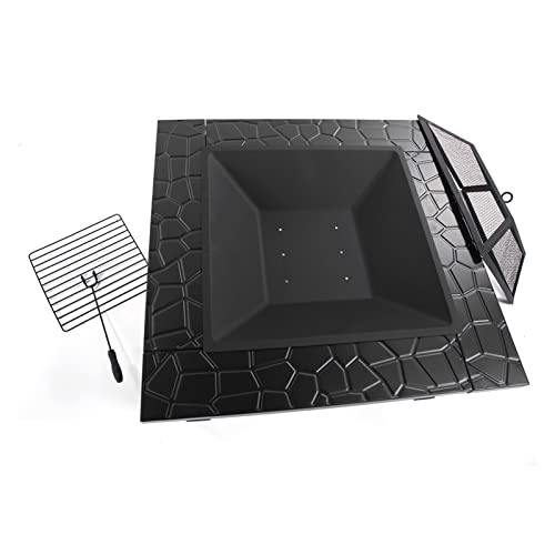 LIUXUEFE Fire Pit, Portable Square Courtyard Metal Fire Bowl, wo-od Burning Pit, Brazier Decoration Backyard Poolside Iron Black Courtyard