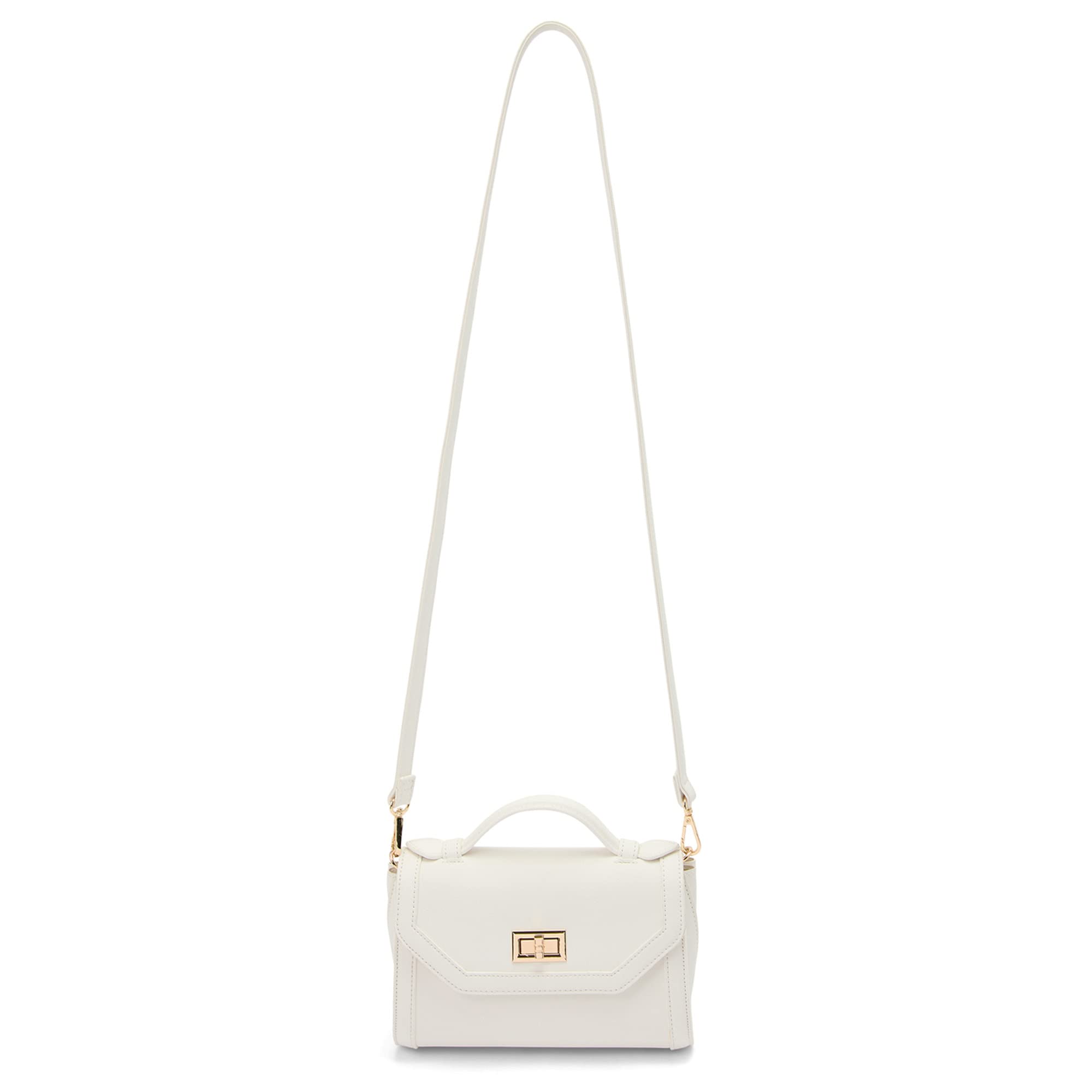 Like Dreams Women Classic Messenger Bag Saffiano Vegan Leather Top Handle Turn Lock Crossbody Handbag Purse (White)