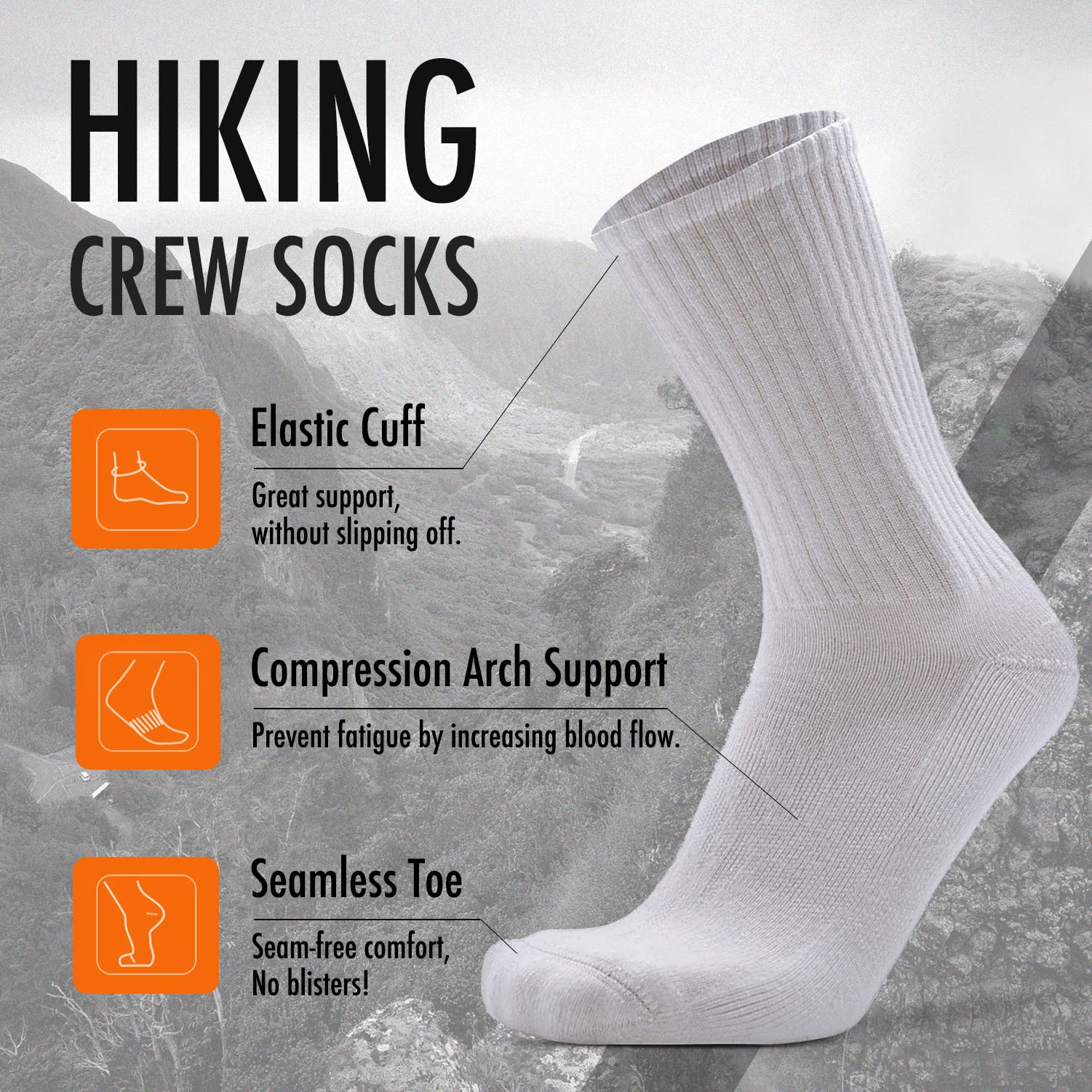 KitNSox 4 Pack Men's Women's Merino Wool Hiking Running Socks Crew Warm Thick Cushioned Outdoor Walking Sport Athletic Sock, Large, White