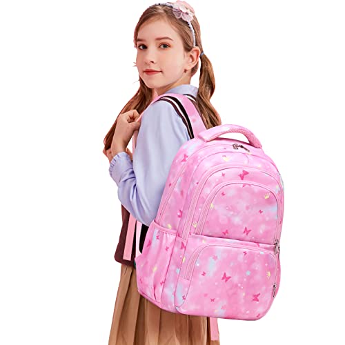 Sunborls Kawaii Backpack Cute Butterfly Exterior Teen Girls School Bookbag with Lunch Pail Pencil Case 3pcs(Pink)