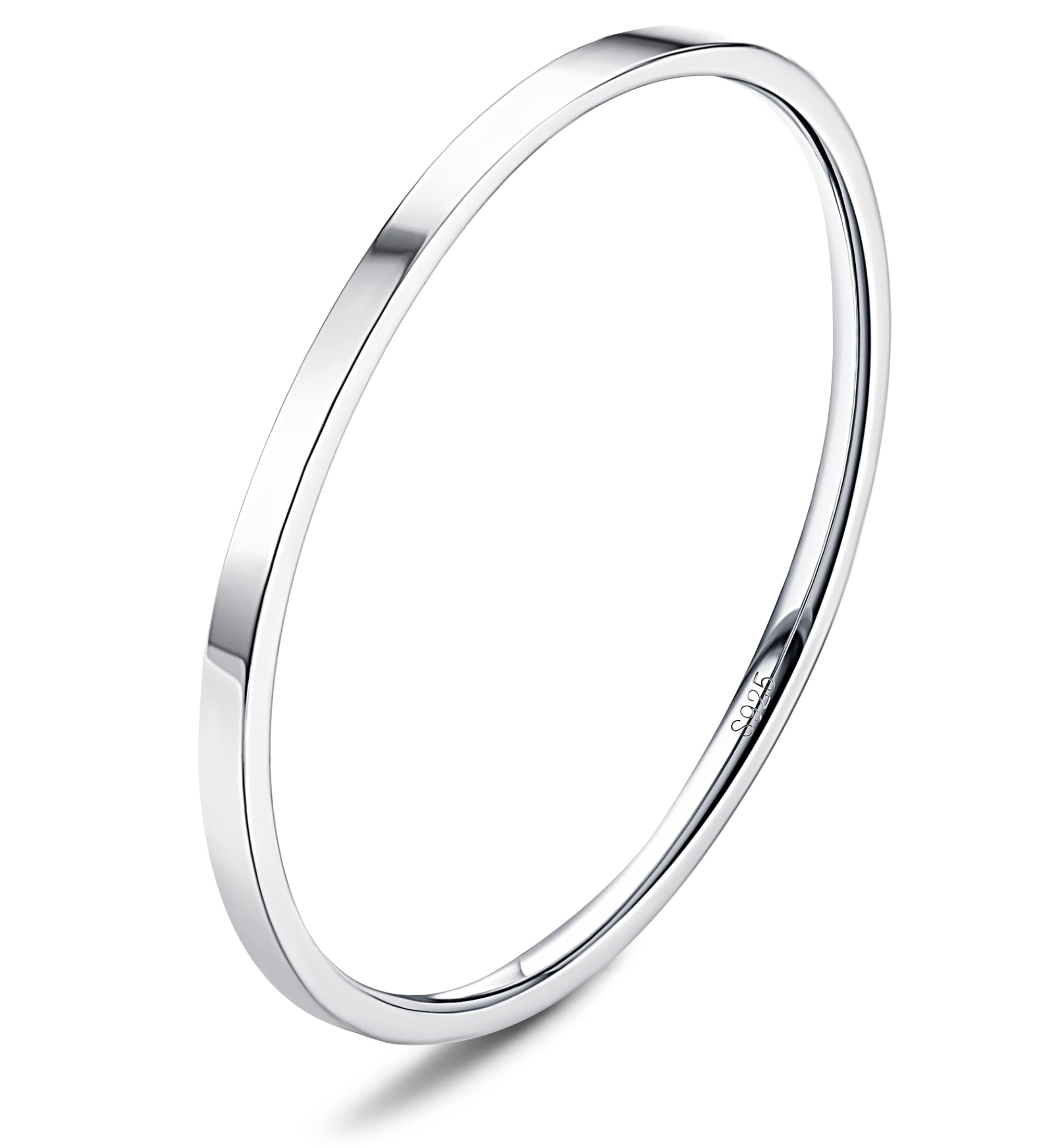 MILACOLATO S925 Sterling Silver Rings for Women Men 18K White Gold Plated Stackable Statement Thin Plain Thumb Ring High Polished Wedding Band Ring Comfort Fit Size 9, 1mm