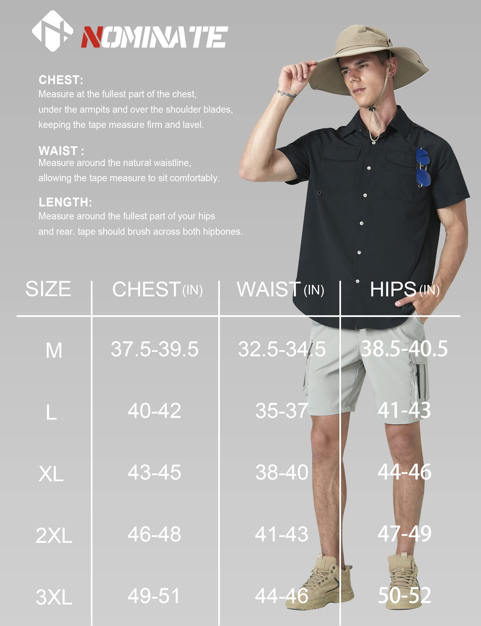 Mens Short Sleeve Fishing Shirts UPF 50+ Sun Potection UV Shirts for Hiking Button Down Shirts with Velcro Pockets for Work Black