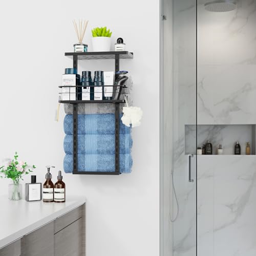 Johamoo Towel Racks for Bathroom, Bath Towel Holder with Shelf, Metal Wall Mounted Towel Storage for Small Bathroom
