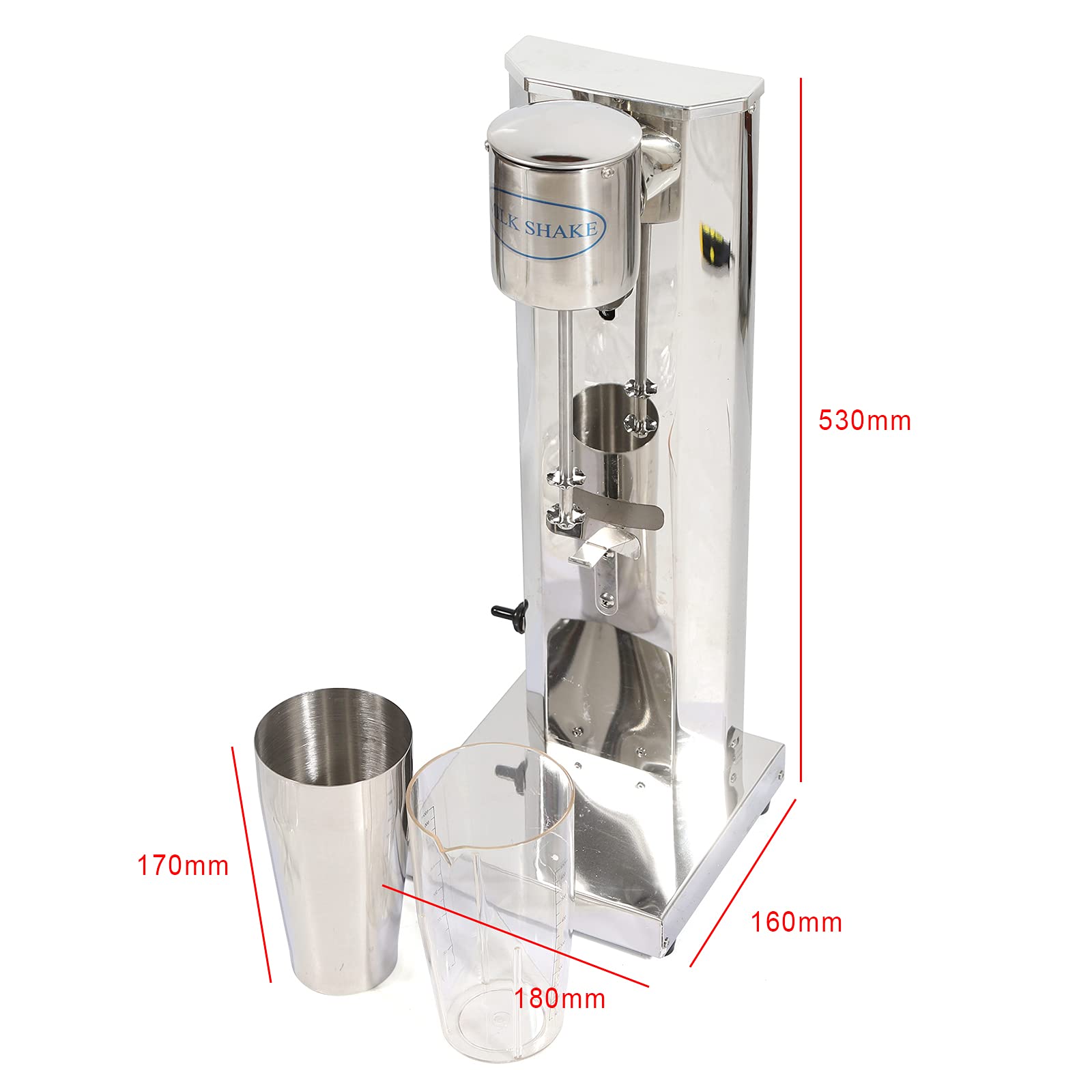 YETINGSHOP Milkshake Maker, 180W Stainless Steel Electric Milkshake Maker Machine, Single Head Commercial Drink Mixer for Milkshake Mixed Drink, Two 0.21Gal Cups, 2 Speed Adjustable