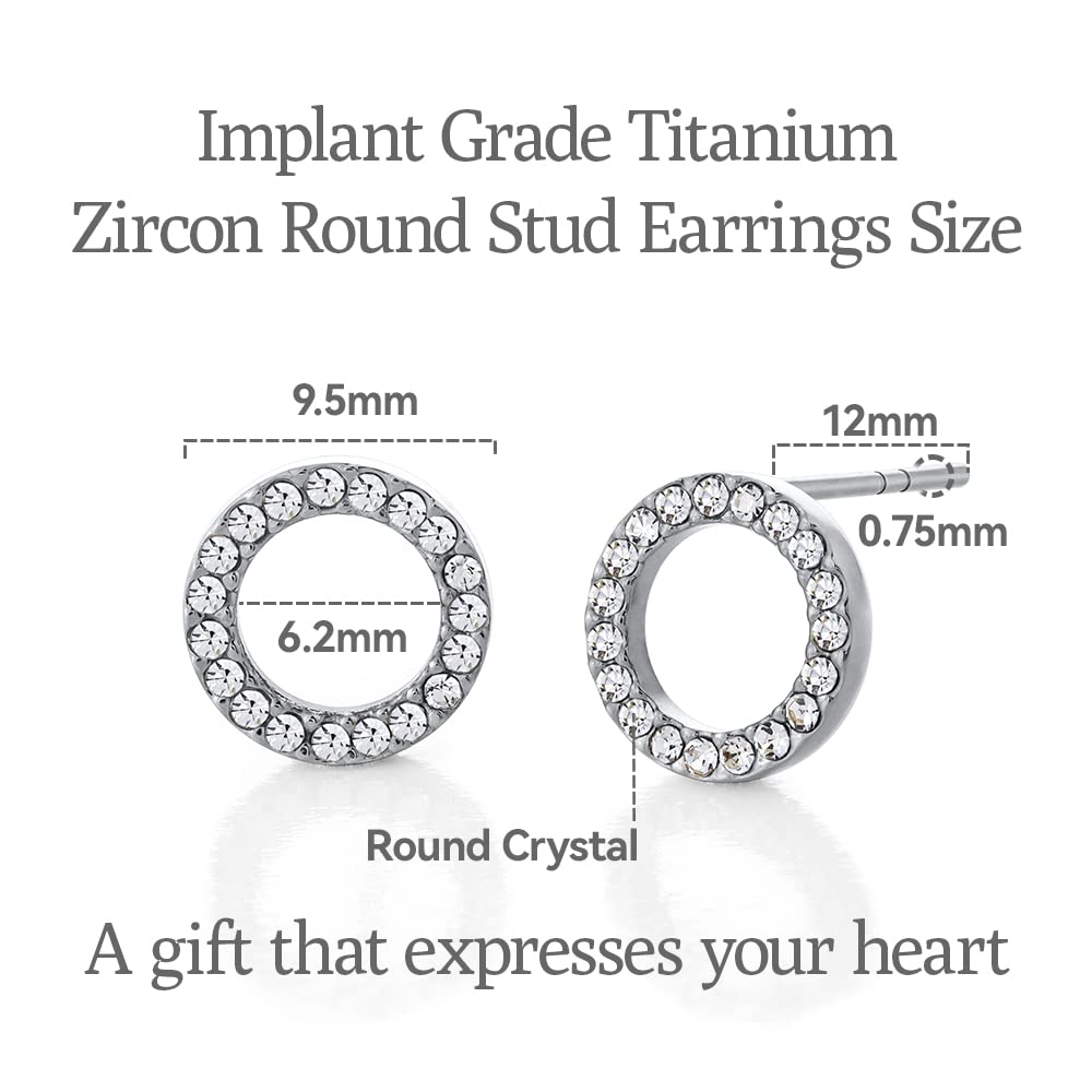 Limerencia G23 Pure Titanium Hypoallergenic Earrings, F136 Implant Grade Titanium Studs Suitable for Sensitive Ears Delicate Jewelry (Circles, Silver)