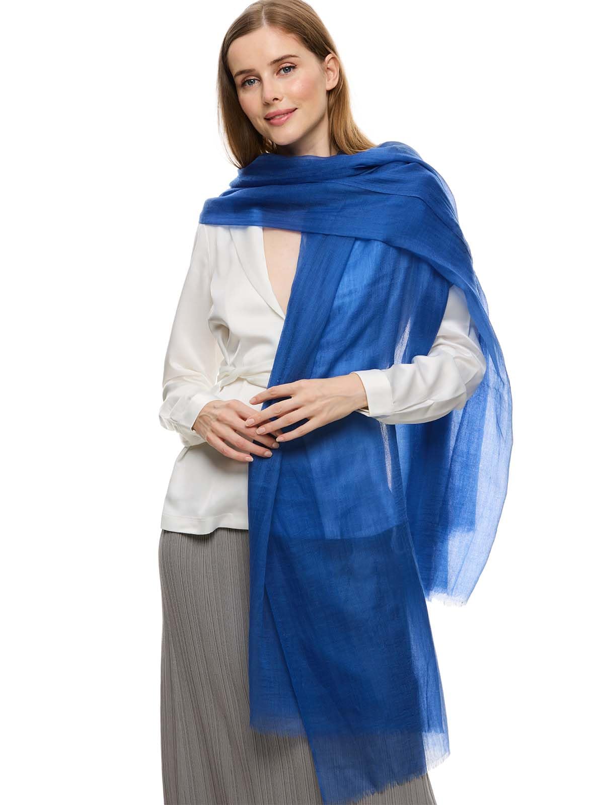 Ovcio Featherlight Sapphire Cashmere Scarf - 100% Pure Cashmere Wrap Scarf for Women (87x39) with Gift Box