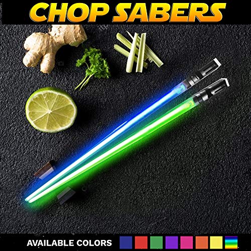 Lightsaber Chopsticks Light Up - LED Glowing Light Saber Chop Sticks - Reusable Sushi Lightup Sabers Chopstick Set Of 4 Pairs - 8 Changing Color Modes