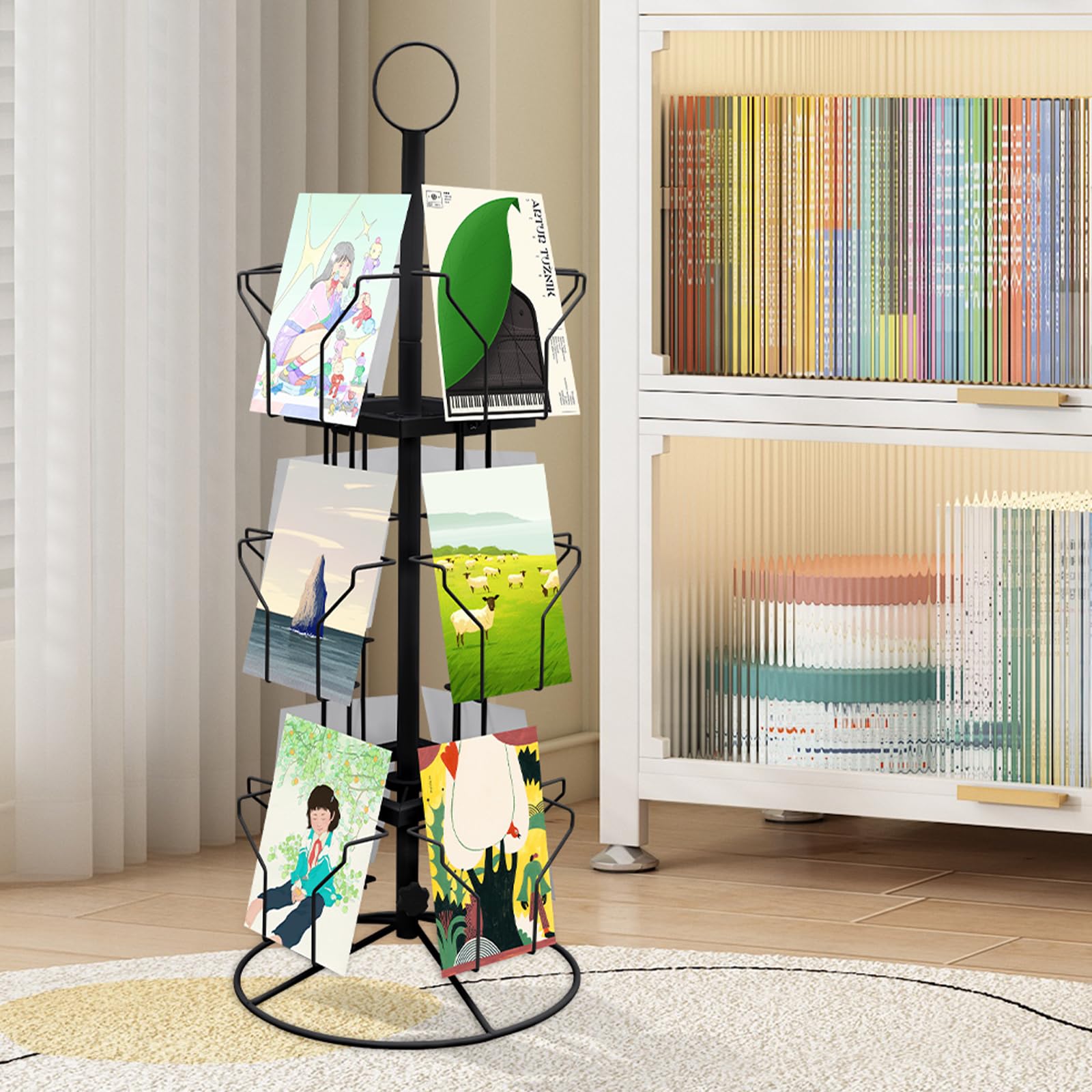 NOLANTISI 12 Pockets Countertop Rotating Greeting Card Rack with 360 ° Rotatable 3 Tier Design Metal Display Stand Spinning Floor Stand Pocket Rotating Holder for Stickers Showcase