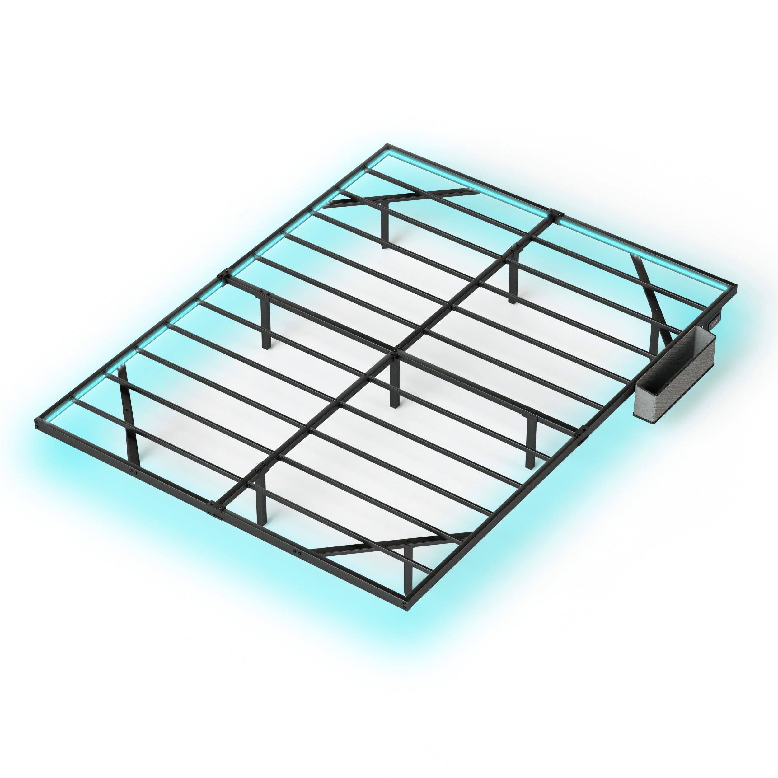 Tatub Queen Floating Bed Frame with Bedside Caddy, LED Floating Bed Frame with Charing Station & 4 Mattress Slide Stopper, Heavy Duty Metal Platform Bed, No Box Spring Needed, Easy to Assemble