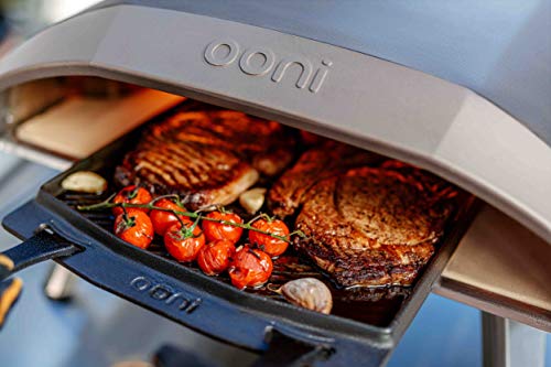 Ooni Dual-Sided Grizzler Plate - Reversible Cast Iron Pan - Cast Iron Skillet with Removable Handle - Cast Iron Griddle - Pre-Seasoned Oven Safe