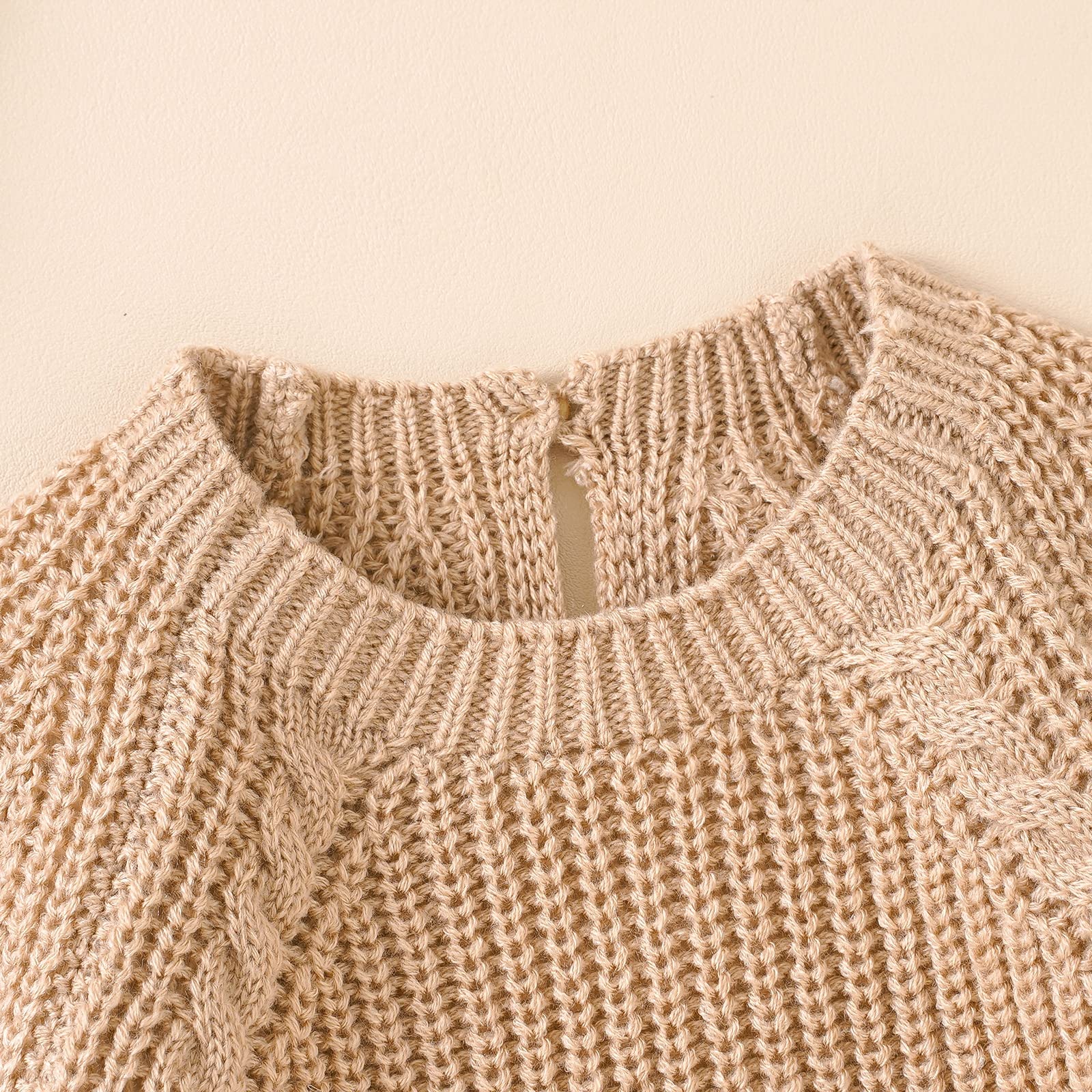 Newborn Baby Girl Boy Knit Sweater Romper Neutral One Piece Bodysuit Pullover Fall Winter Clothes (Hat Khaki, 0-3M)