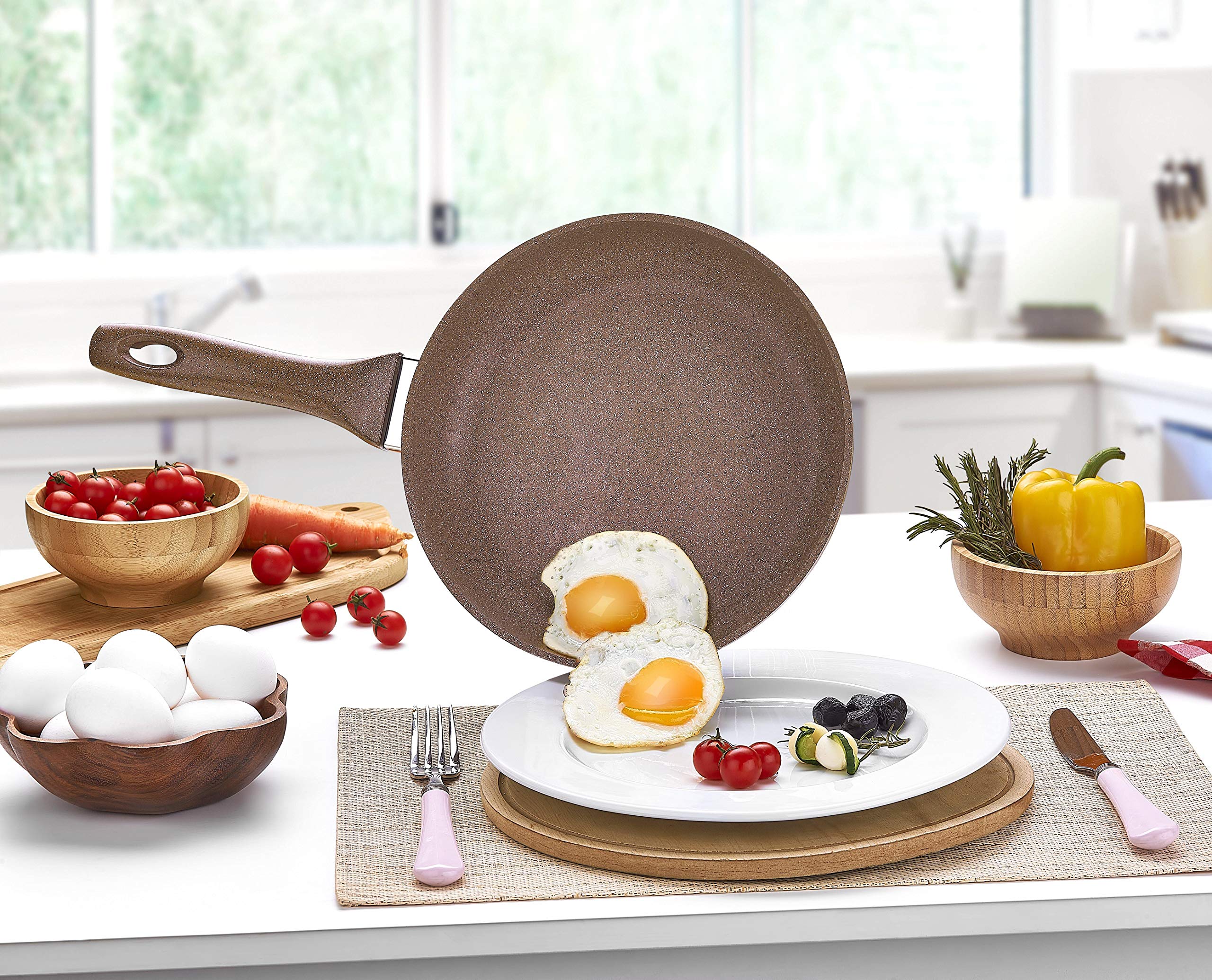 SAFLON Granite Frying Pan | Non-Stick | Scratch-Resistant Forged Aluminum w/QuanTanium Coating | Even Heating Cooking Dishware | Includes Storage Bag (9.5-Inch)