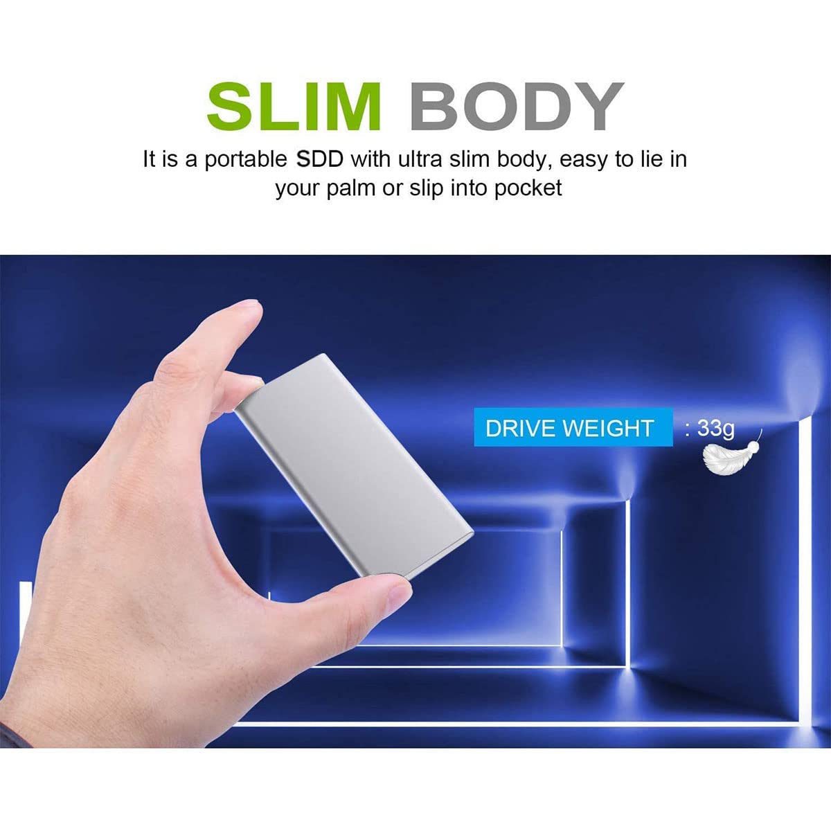 POENOWNE External Solid State Drive 2000GB high Speed USB 3.1 Type-C Protable External SSD Protable Hard Drive External SSD Compatible with PC, Laptop, Desktop and Mac (Silver)
