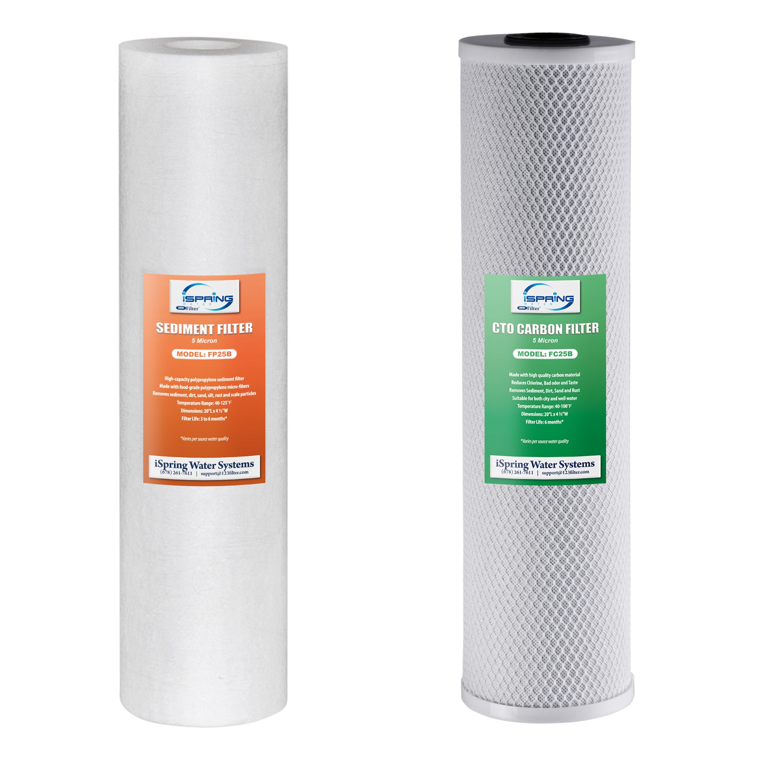 iSpring F2WGB22B 4.5” x 20” 2-Stage Whole House Water Filter Replacement Pack Set with Sediment and Carbon Block Cartridges, Fits WGB22B, white