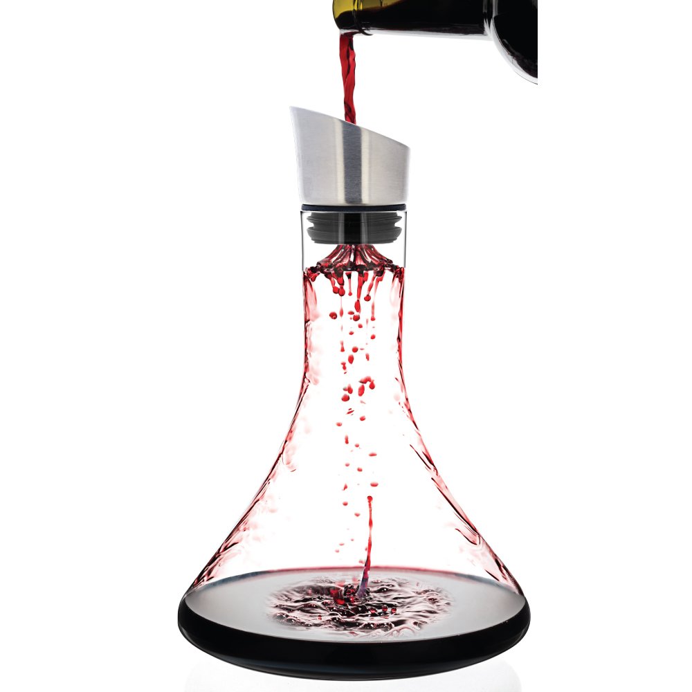 Luxbe - Wine Decanter 54-ounce with Aerator Pourer Lid - 2 in 1-100% Hand Blown Lead-free Crystal Glass, Red Wine Carafe - Descanter with Stainless Steel Lid-Aerator, Filter, Pourer