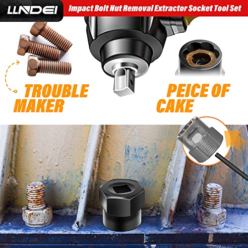LLNDEI 3/8-Inch Metric Bolt Extractor Set, 10+1 PCS Impact Bolt Nut Remover Set, Rounded Broken Bolts Remover, Rusted Damaged Stripped Nut Removal Tool Kit with Storage Case (9-19mm