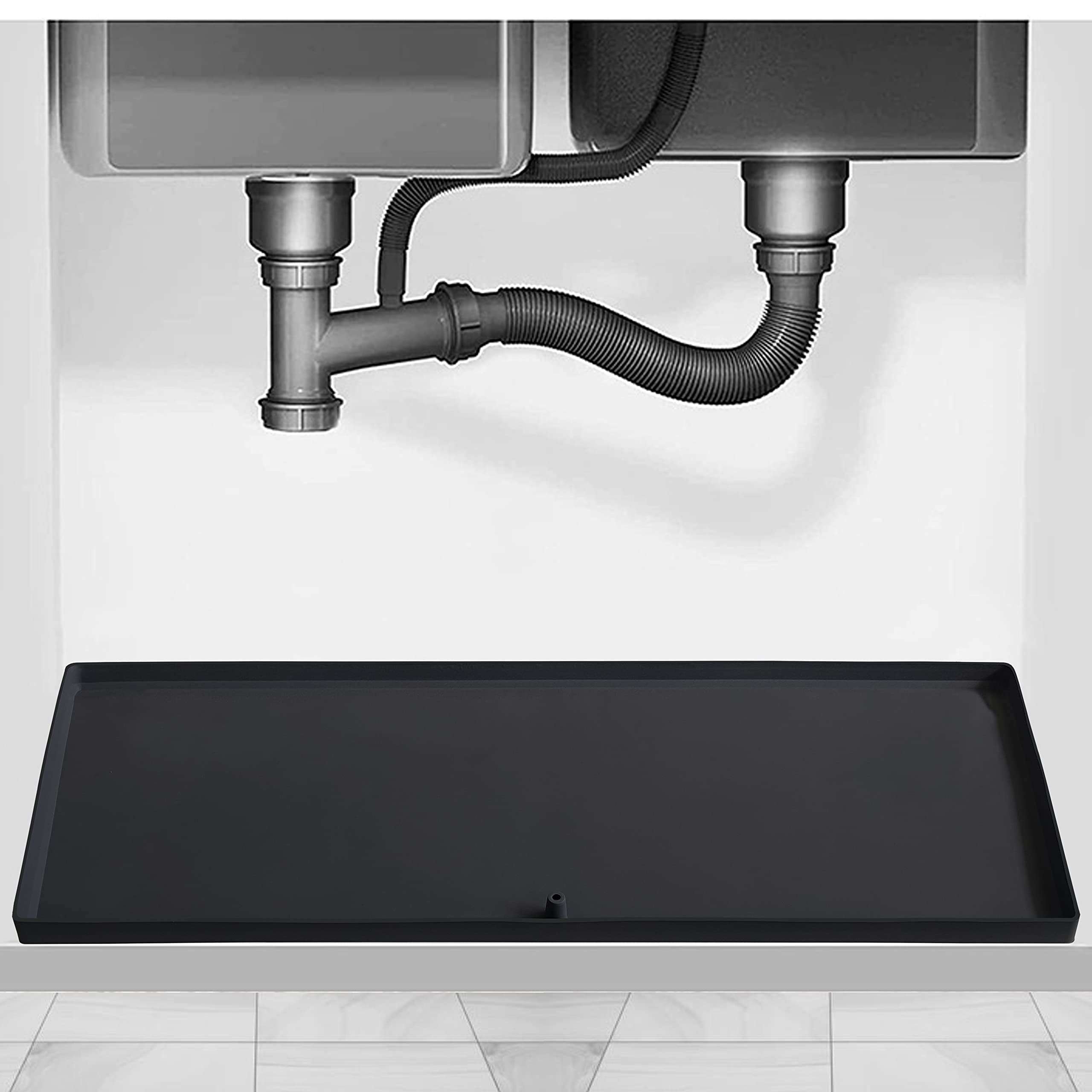 Leikaendi Under Sink Mat, 28'' x 22'' Under Sink Mats for Kitchen Waterproof, Silicone Under Sink Drip Tray Liner, Kitchen Sink Cabinet Protector