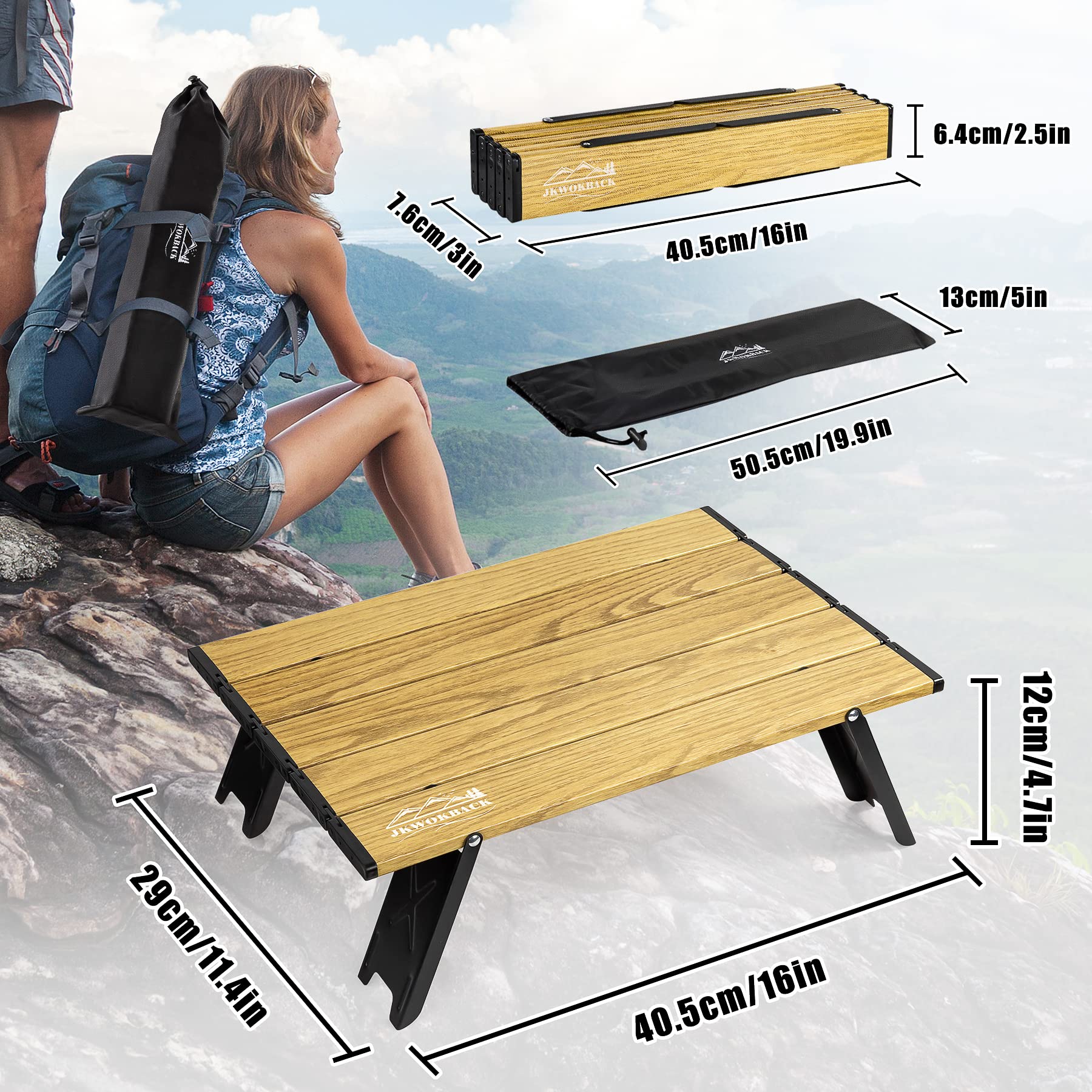 jkwokback Foldable Beach Table Ultralight Aluminum, Mini Folding Camping Table for Picnic Outdoor Hiking Backpack, Nature color