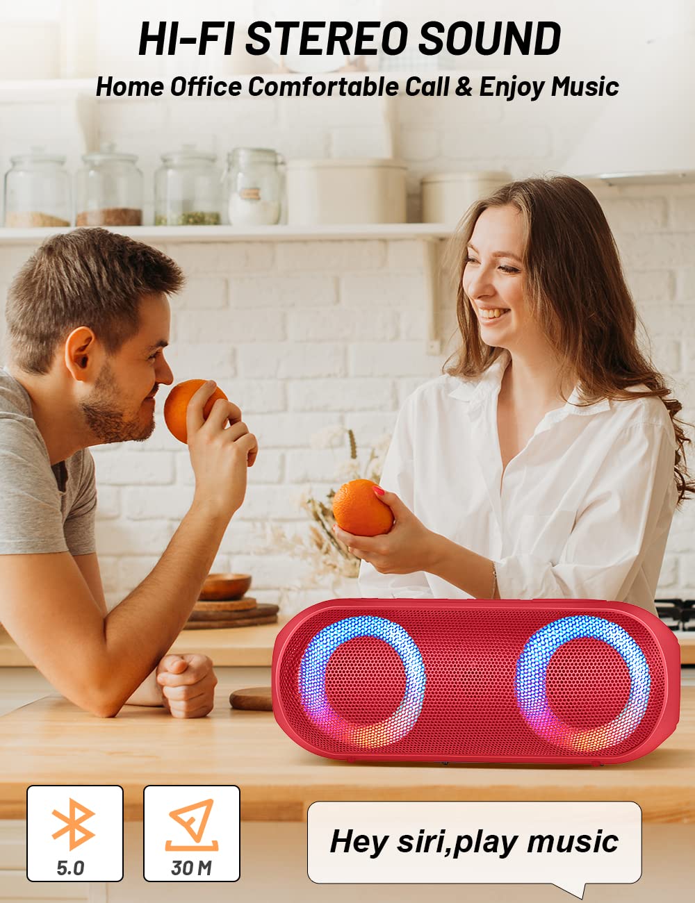 NOTABRICK Bluetooth Speakers, Portable Speakers Bluetooth Wireless(100FT Range) with 30W Loud Stereo Sound, IPX7 Waterproof Shower Speakers, RGB Multi-Colors Rhythm Lights, 1000mins Playtime