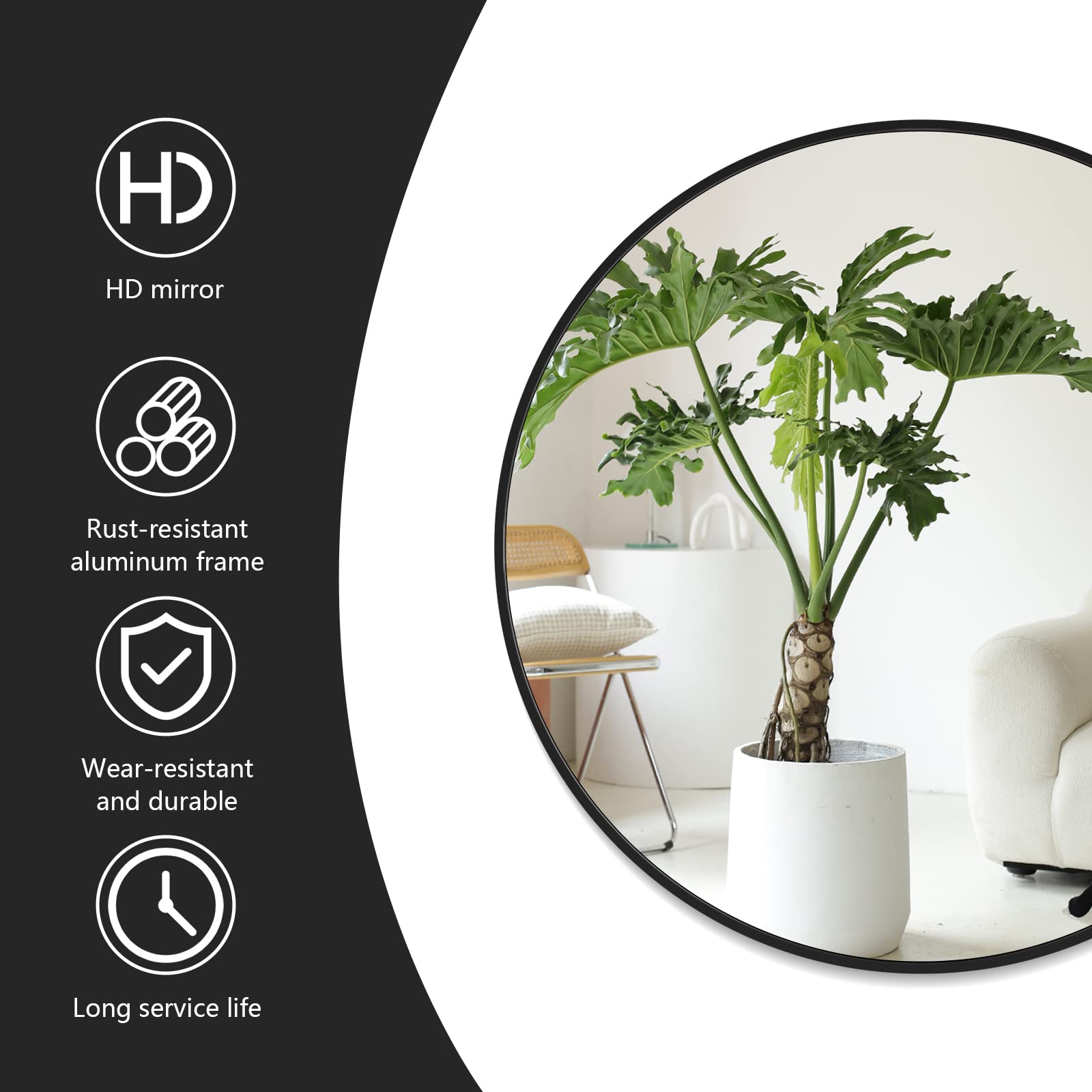 NUTTUTO Round Mirror 24 inch, Black Circle Mirror, Large Wall Mirror, Round Bathroom Mirror, Wall-Mounted Circle Mirror for Vanity, Living Room, Bedroom, Bathroom, Entryway, Hallway