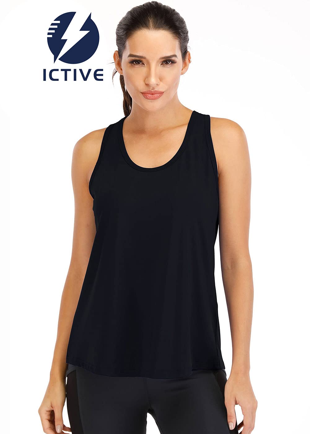 ICTIVE Women's Loose Fit Racerback Workout Tank Top - Mesh Backless, Muscle, Running, Yoga, Exercise, Gym - Black, L