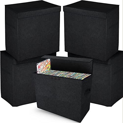 Storage Haus Comic Book Storage Box, Water-Resistant Comic Short Box with lids - Holds 150-175 Comics Heavy Duty Short Comic Bin With Non-Slip Bottom - Collapsible Stackable Comic Book Bin (5)