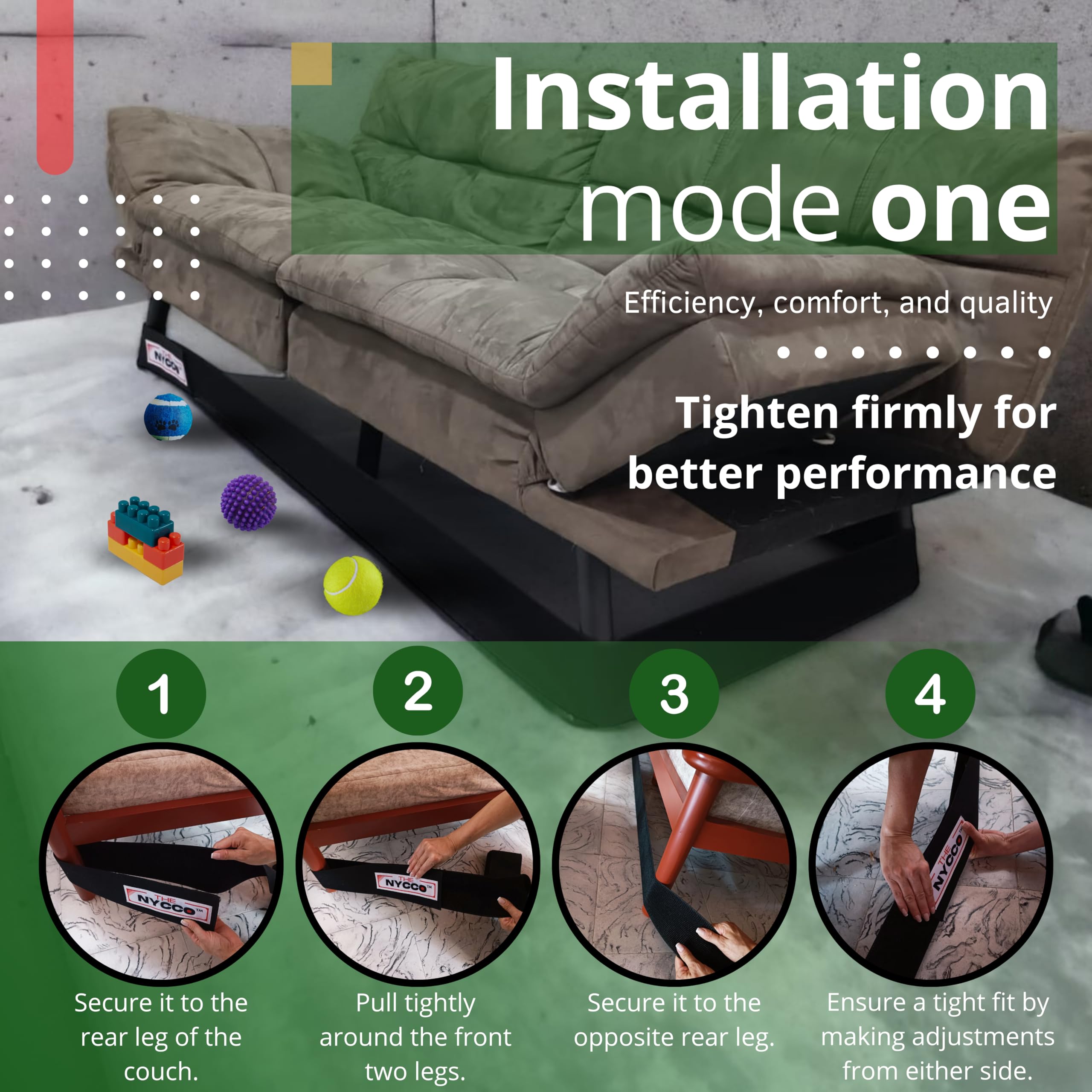THE NYCCO Under Couch Toy Blocker - Under Bed Blocker for Pets - Couch Blockers for Toys - Sofa Guards for Under The Couch - Under Furniture Blocker (157,5 x 3,93 in) - Includes 2 Hook and Loop Tapes