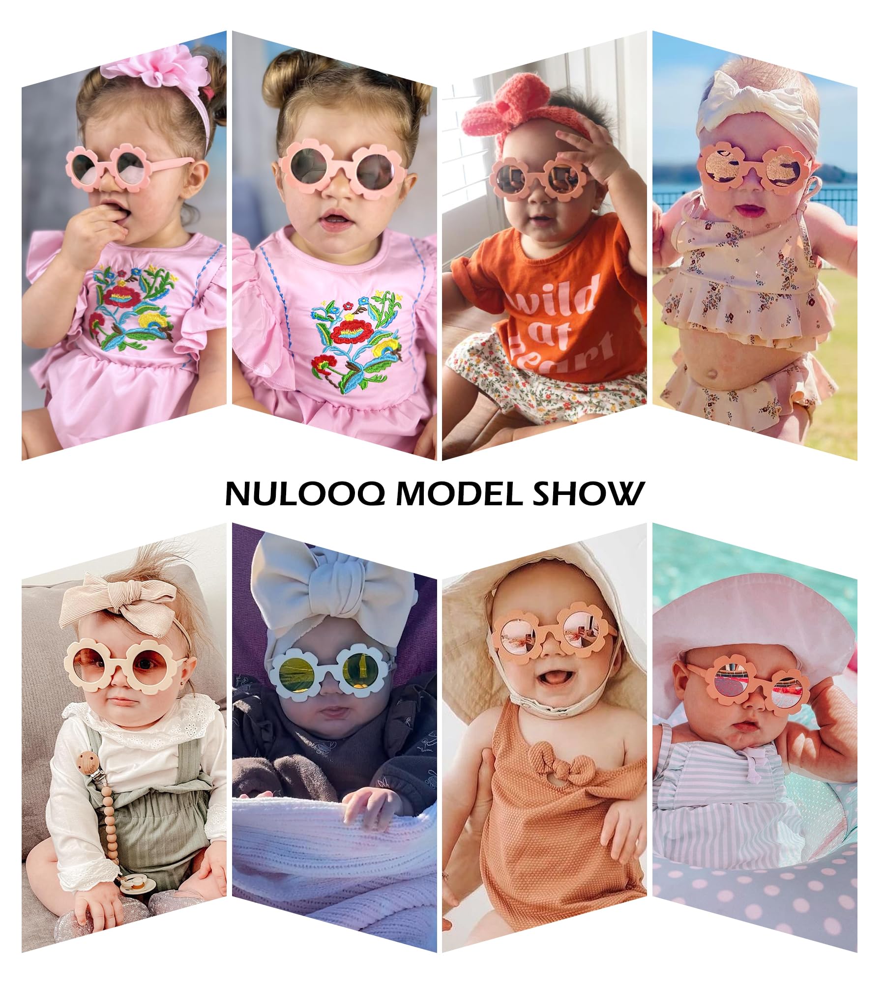 NULOOQ Polarized Baby Sunglasses with Strap β Flexible Flower Shaped Sunglasses for Toddler & Infant Age 0-24 Months (Pink/Pink Mirrored + White/Purple Red Mirrored) - 2 Pack