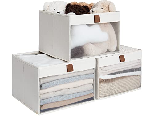 StorageWorks Closet Storage Bins with Clear Window 3 pack, Storage Baskets for Organizing, Foldable Storage Baskets for Shelves 3 pack