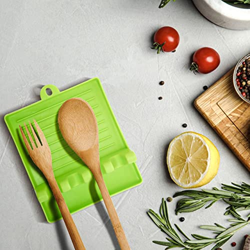 Look2Like Kitchen Spoon Rest - Cooking Utensil Rest for Countertop - Multifunction Heat Resistant Spatula Utensils Ladle Spoons Pot Lid Holder with Drip Pad - Stove Rack Resting Gadgets β Green