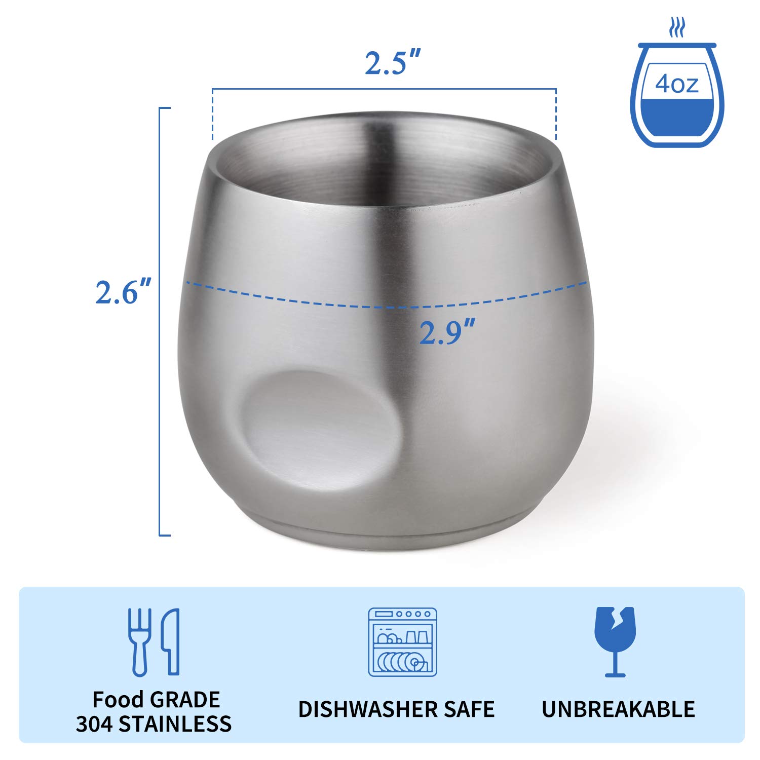 Kitchenexus Small Stainless Steel Espresso Cups 2pcs Set, 4oz Double Wall Insulated Unbreakable Stemless Tumbler Small Cup for Outdoor Events Picnics Party