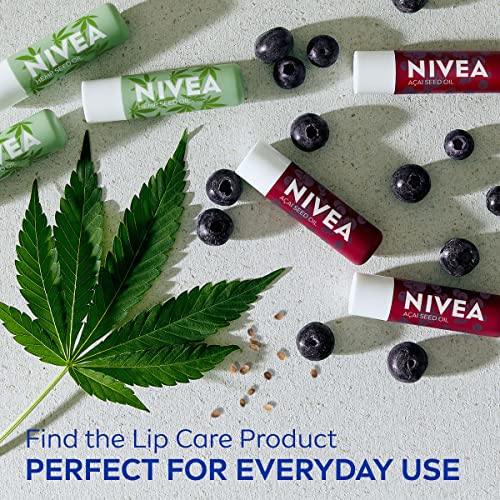 NIVEA Vegan Lip Care Acai Seed Oil and Shea Butter Lip Balm Stick, 0.17 Oz, Pack of 4