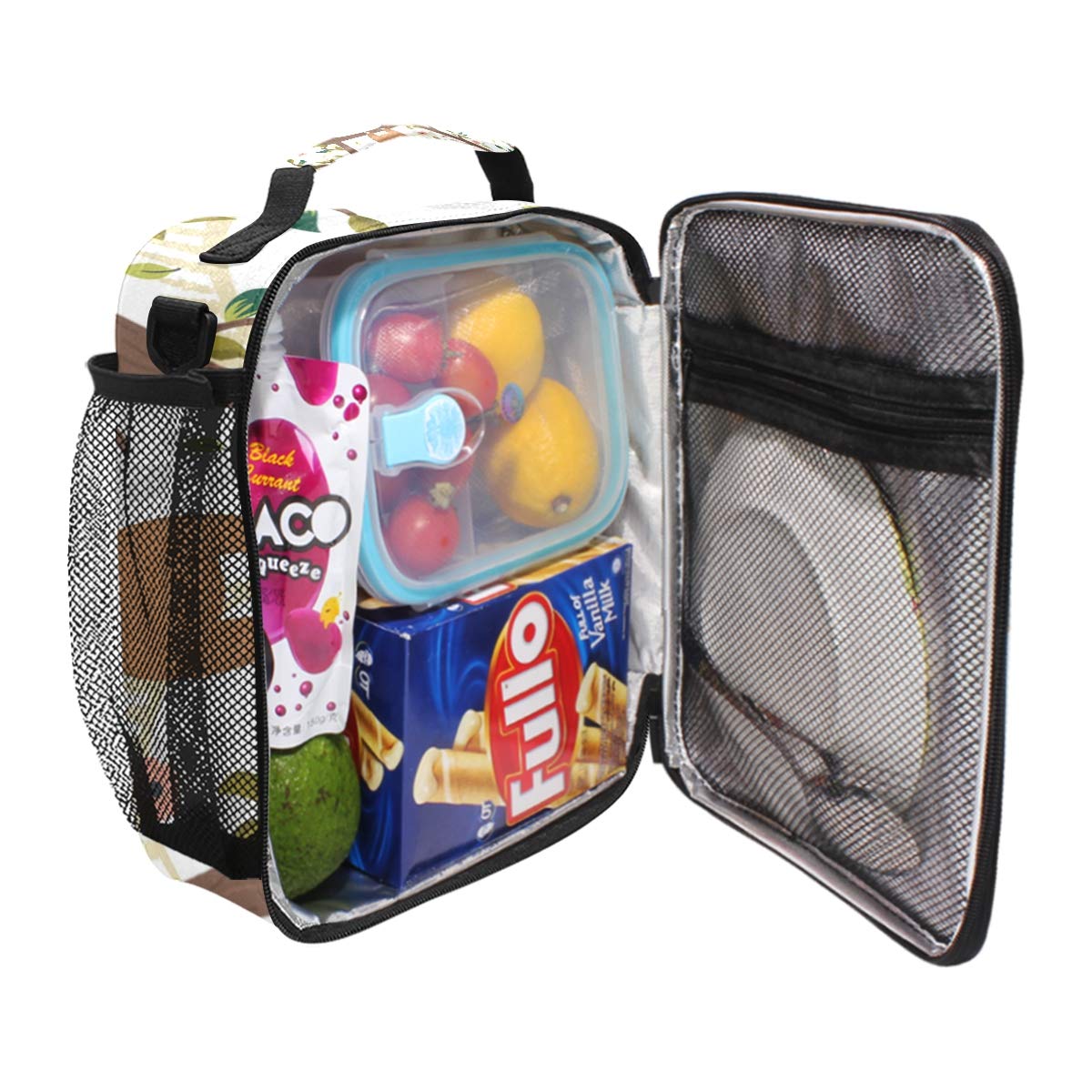 Lunch Box Bag Cute Animal Sloth Flower Leaves Lunchbox Insulated Thermal Cooler Ice Adjustable Shoulder Strap for Women Men Boys Girls