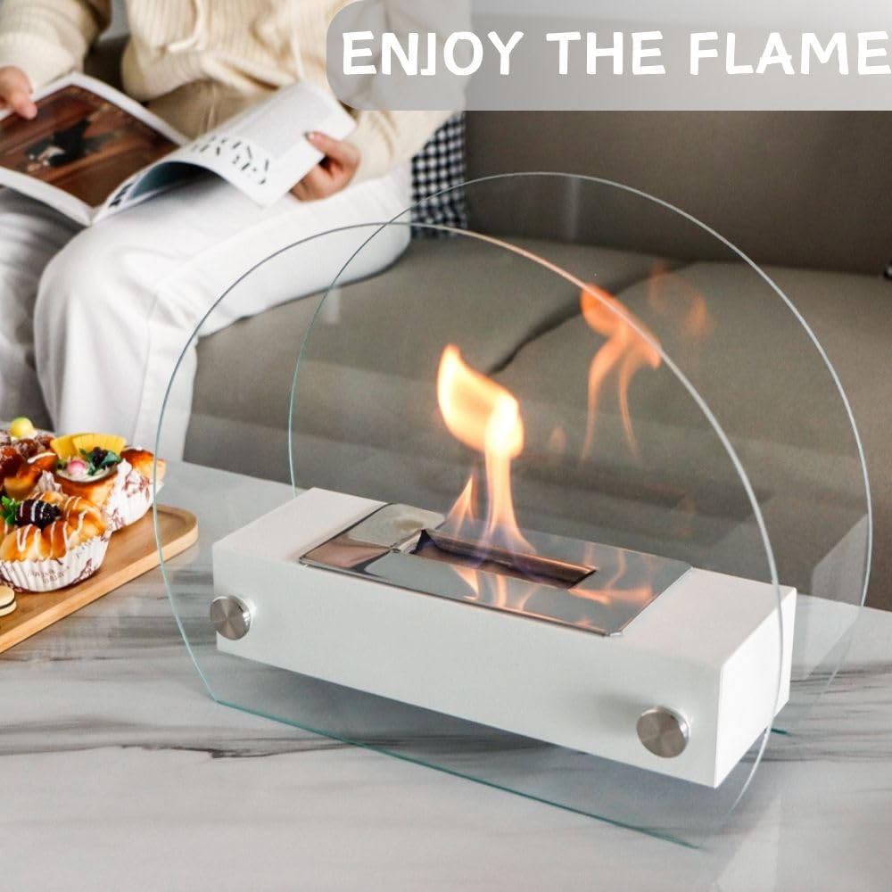 NEWIMAGE Tabletop Fire Pit, Fire Bowl 13.5" L Portable Tabletop Fireplace Clean Burning Bio Ethanol Ventless Fireplace for Indoor Outdoor Patio Parties Events(White)