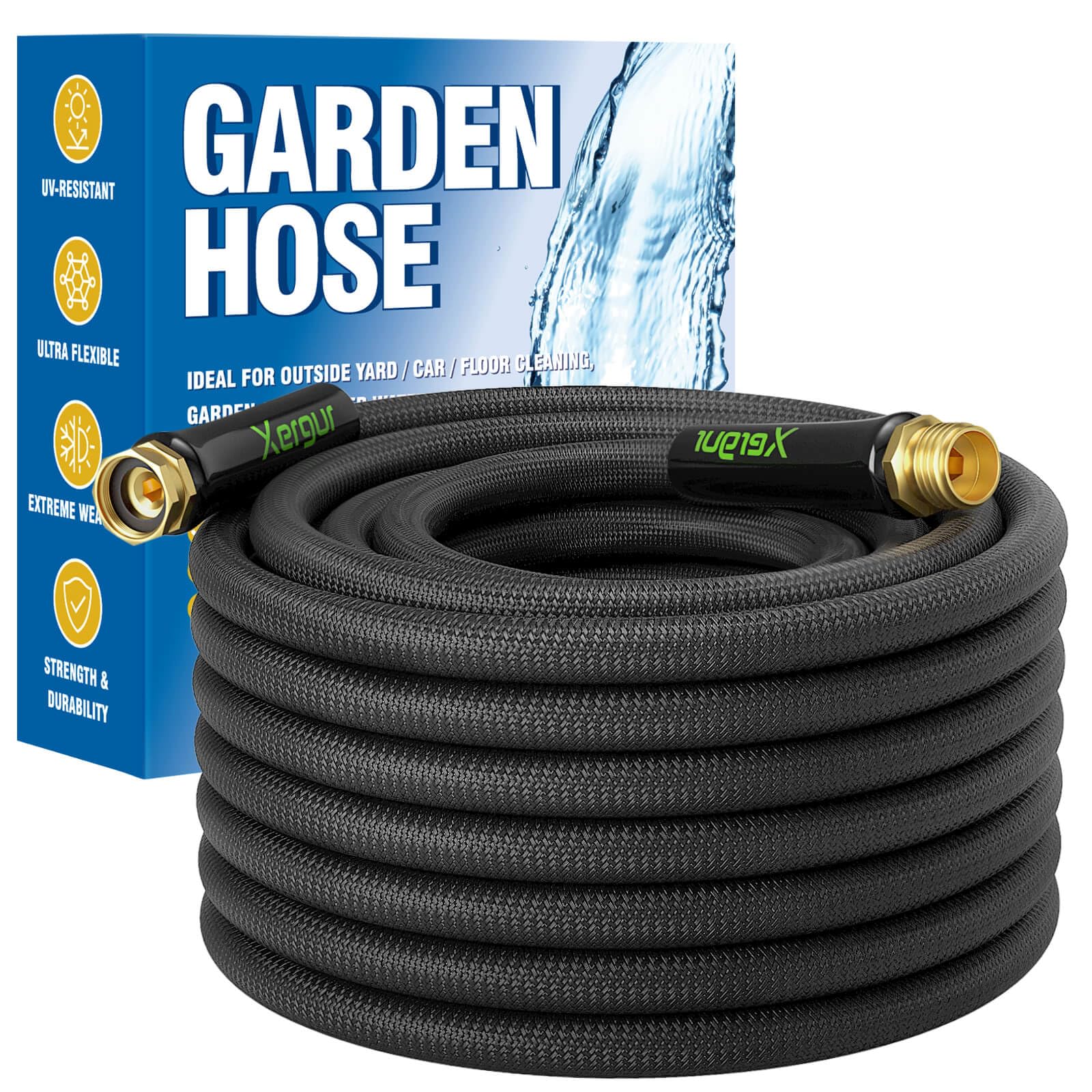 Lightweight Garden Hose, 2024 Flexible Garden Water Hose, Portable Patio Hose with Solid Brass Fittings and Double Latex Core for Pet Washing, 25FT