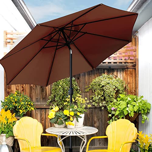 Sunnyglade 9' Patio Umbrella Outdoor Table Umbrella with 8 Sturdy Ribs(Brown)