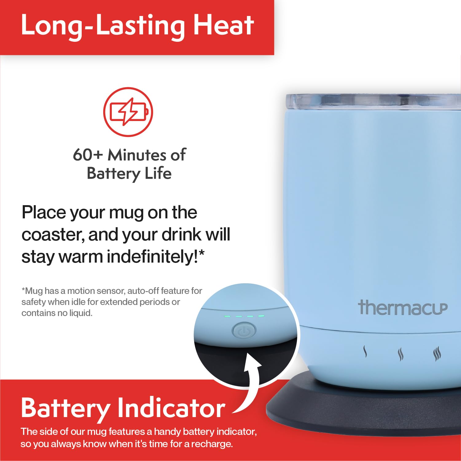 Thermacup Self-Heating Temperature Controlled Coffee Mug with Lid, Led Electric Smart Cup, 3 Custom Heat Settings, Auto/Off Feature, Keeps Liquids Warm, Sip Smarter (Sunset Pink – 10 oz)