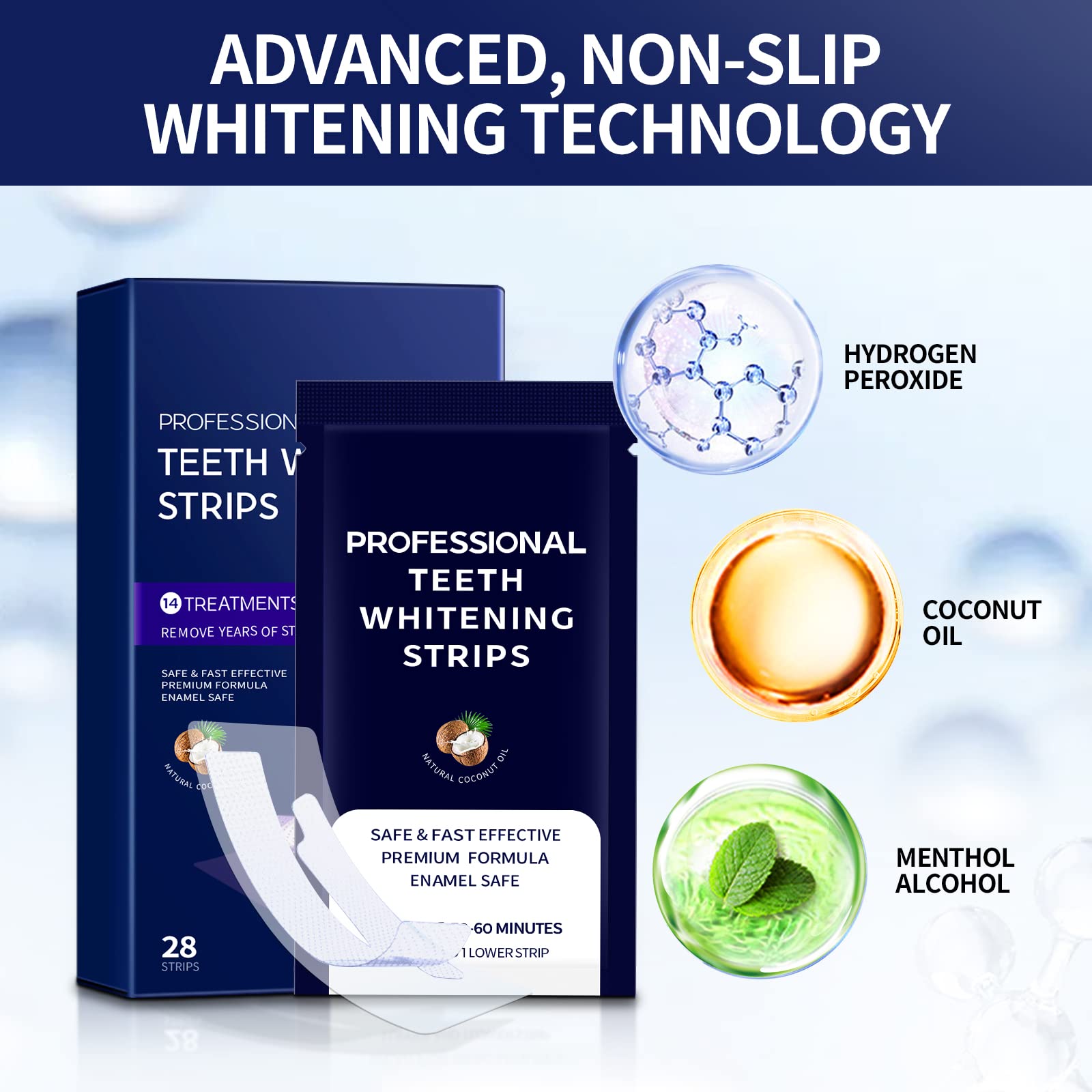 Qcyuui Professional Teeth Whitening Strips, Reduce Sensitivity 28 Pcs White Strips for Whitening, Dentist Formulated Blue