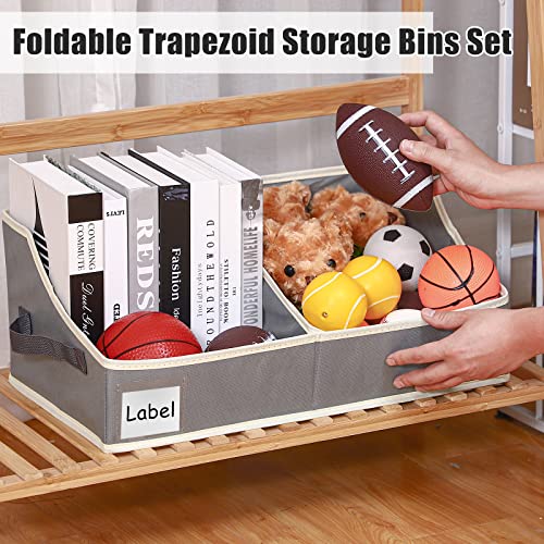 Karenhi 6 Pcs Trapezoid Large Foldable Closet Storage Bins with Label Handle 19.7" x 11.4" x 8" Fabric Closet Organizers Storage Boxes for Organizing Shelves, Clothes, Books, Toys (Light Gary)