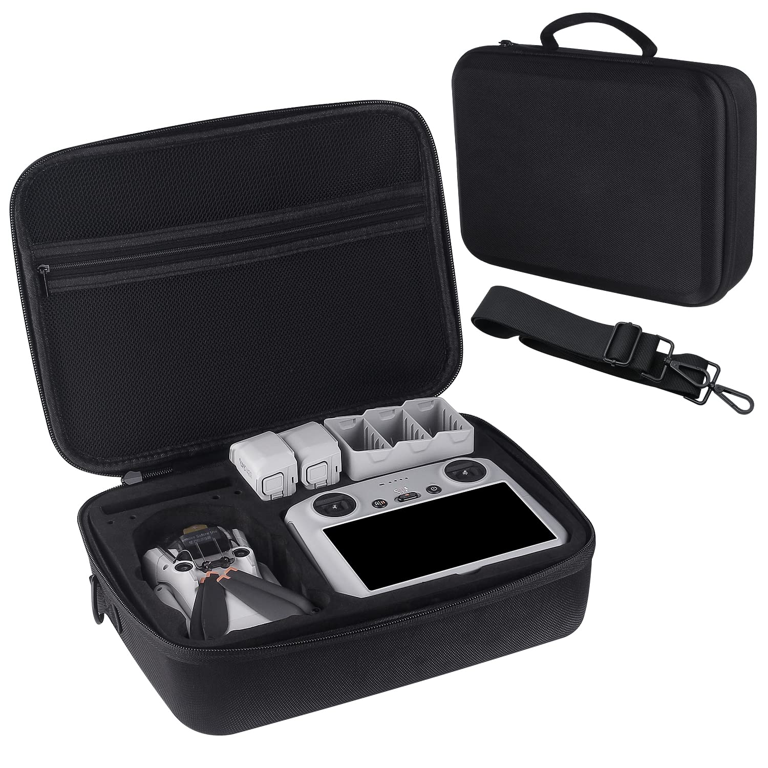 Mini 3 Pro Case, Mini 3 Pro Carrying Case with Shoulder Strap and Screen Protector, Portable Travel Case with for DJI Mini 3 Pro, DJI RC/DJI RC-N1 Remote Controller Accessories, Black