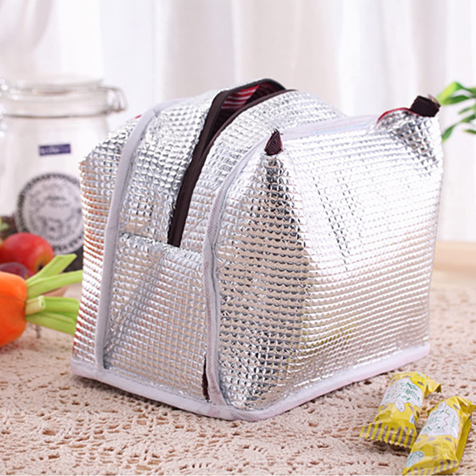 Lunch Tote Bag 4PCS Reusable Lunch Bag Portable Insulated Cooler Bag Thermal Lunch Organizer Bag for Work Picnic (Green+Red+Brown+Blue) Group02