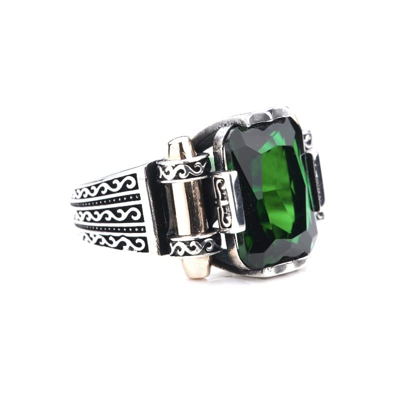 Man Handmade Emerald Stone Ring, Green Stone Ring, Ottoman Style Men Ring, Gift for Him, 925k Sterling Silver Ring