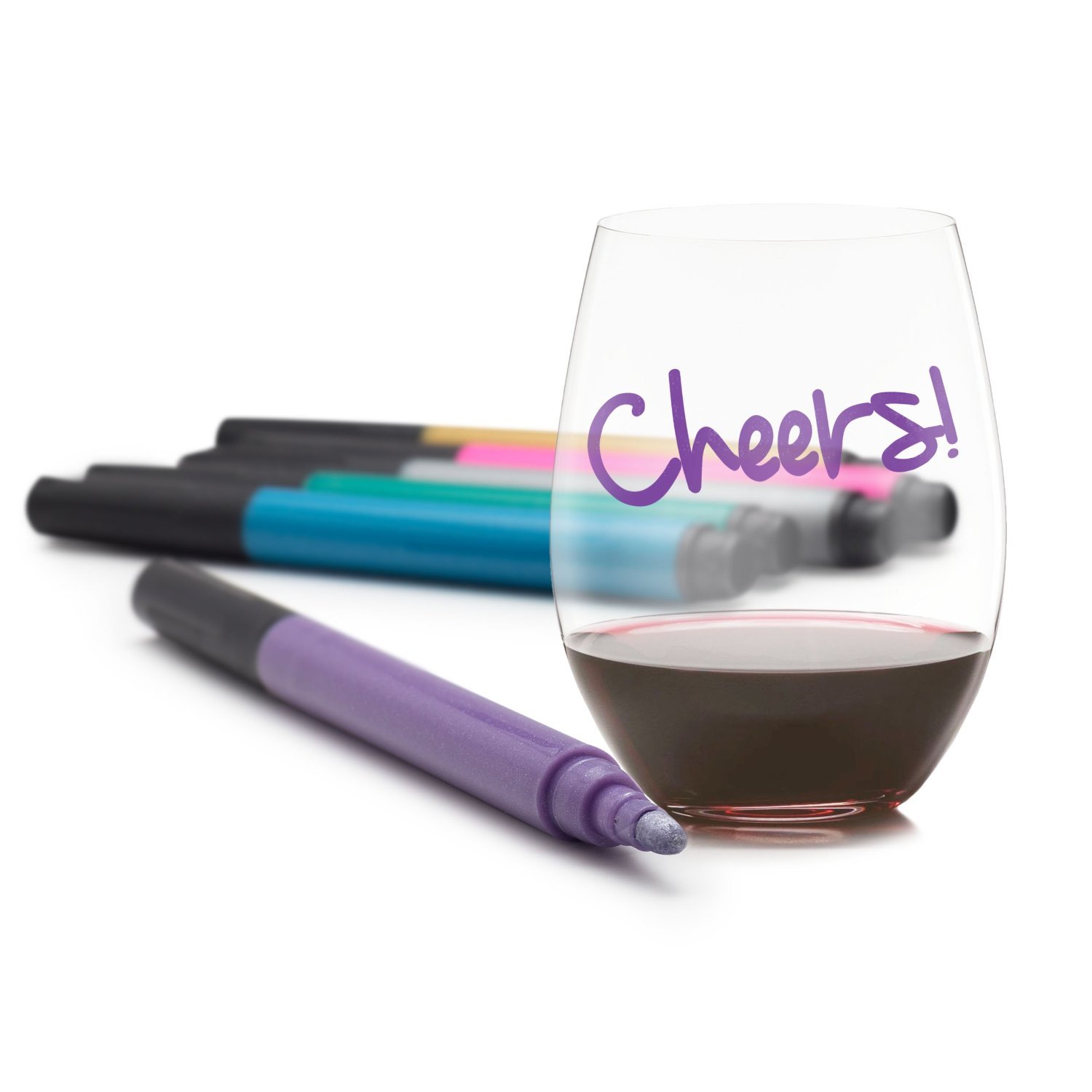 MEKBOK Wine Glass Markers - 6 Pack of Food Safe Non-Toxic Wine Glass Markers - Can also be used on ceramic plates and other glass and tableware