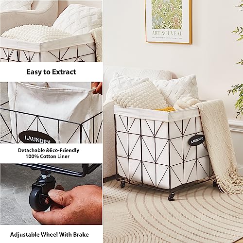 Wimarsbon Shelf Baskets,Storage Basket with wheels,Metal Frame Collapsible Storage Bins,Basket Boxes with Controllers are Easy to Move,Detachable Lined Storag Boxes for Home Organizers (210L-LD-Black)